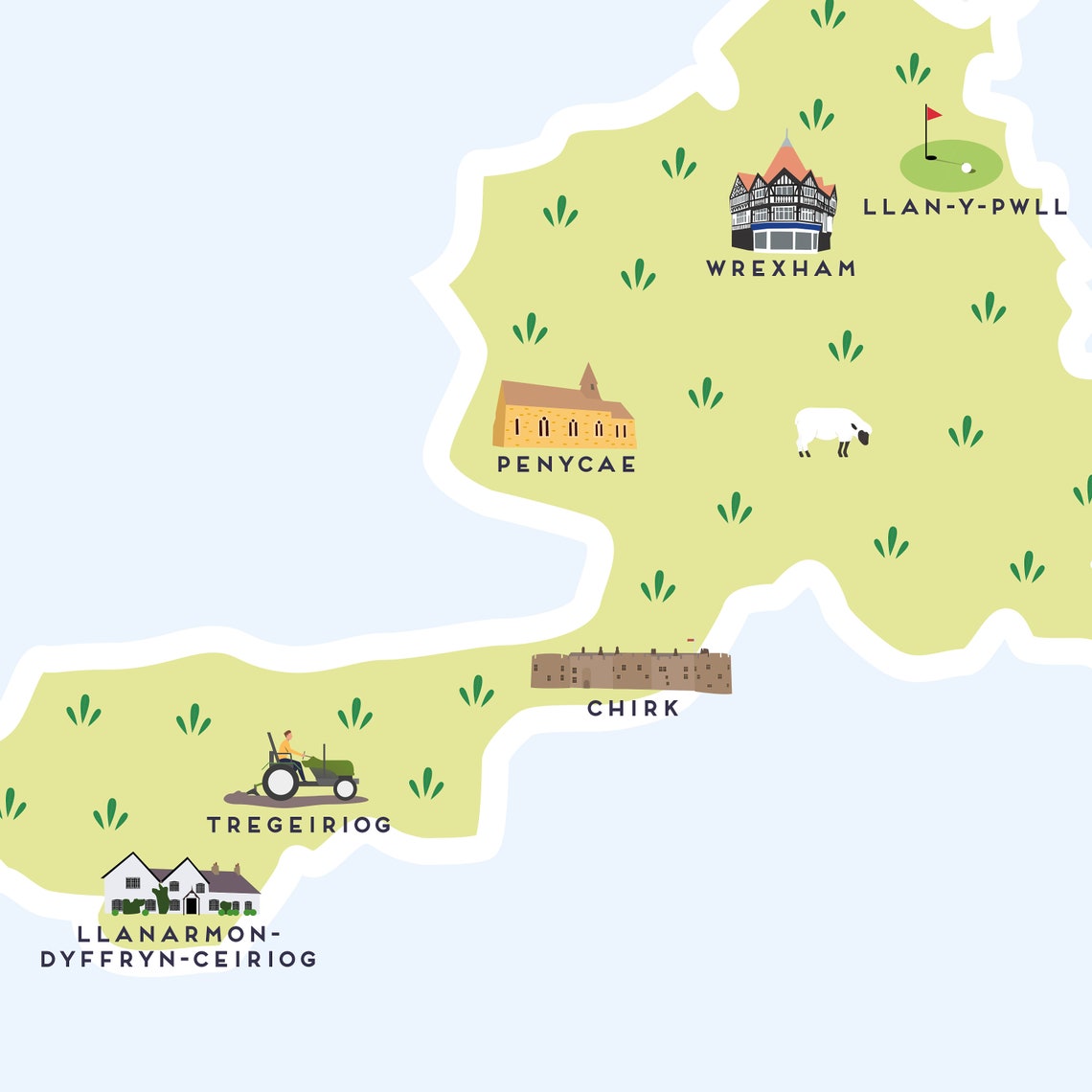 Wrexham Map Illustrated Map of Wrexham Print / Travel Gifts - Etsy