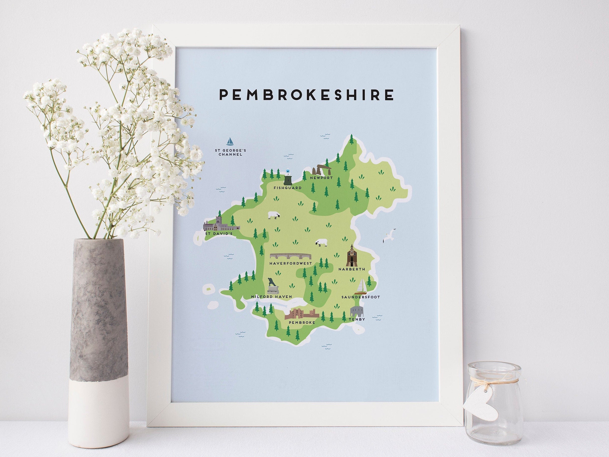 Pembrokeshire Map Illustrated Map of Pembrokeshire Print / | Etsy UK