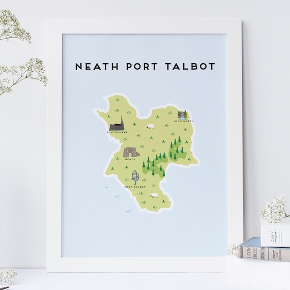 Neath Port Talbot Map Illustrated Map of Neath Port Talbot - Etsy