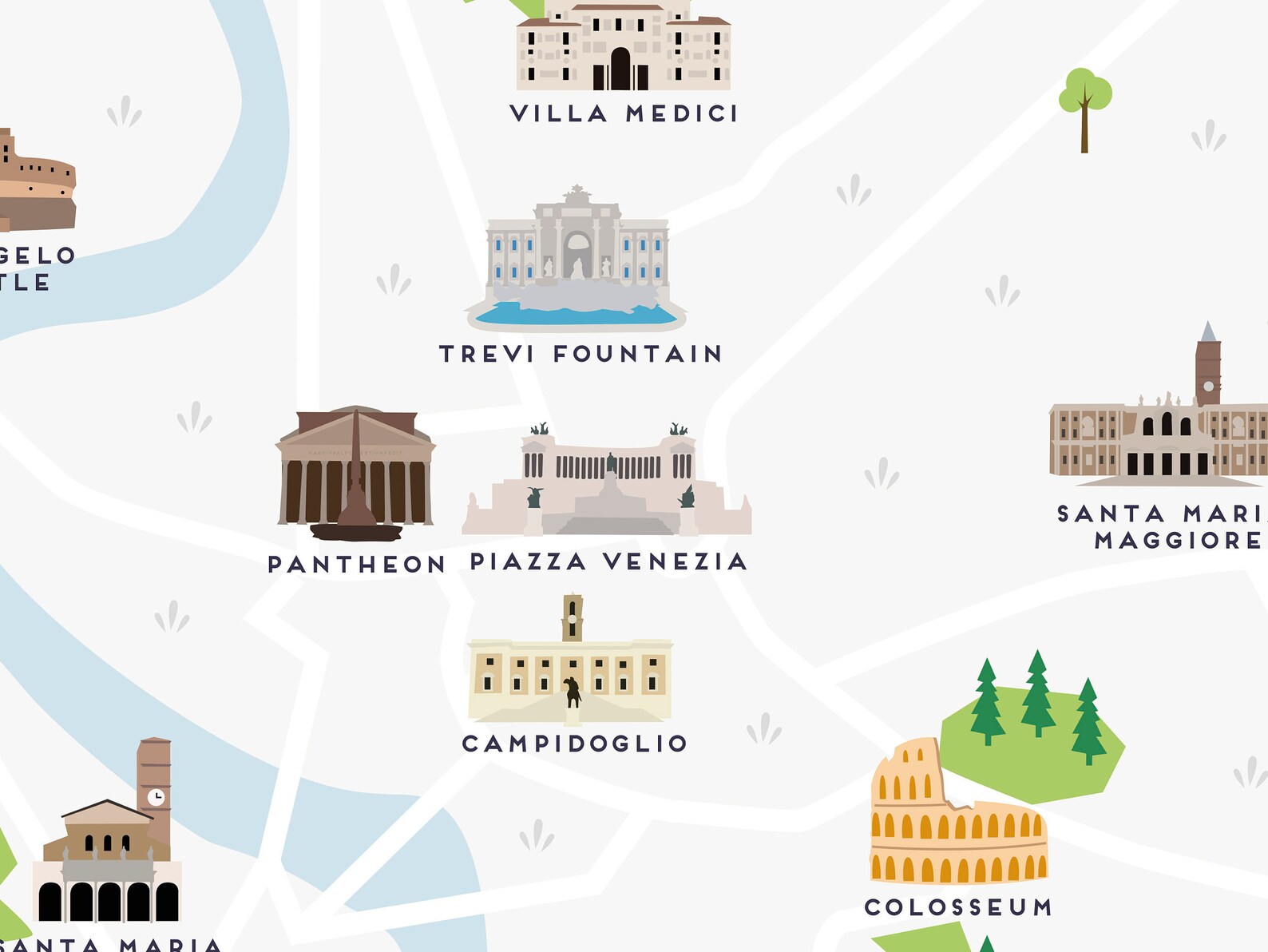 Rome Map Illustrated Map of Rome Print / Travel Gifts / - Etsy UK