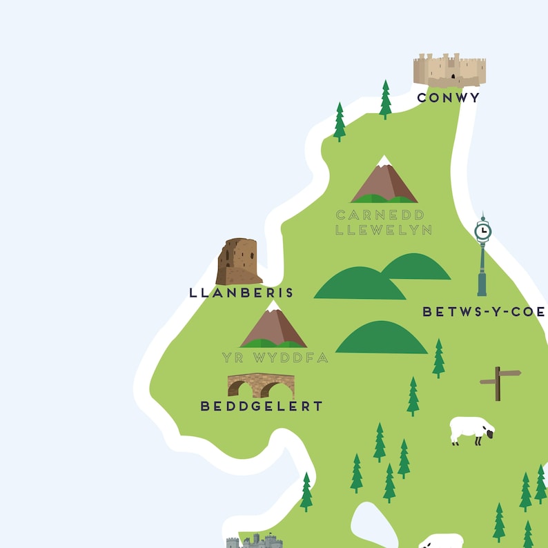 Snowdonia Map - Illustrated Map of Snowdonia / Eryri Print / Travel ...