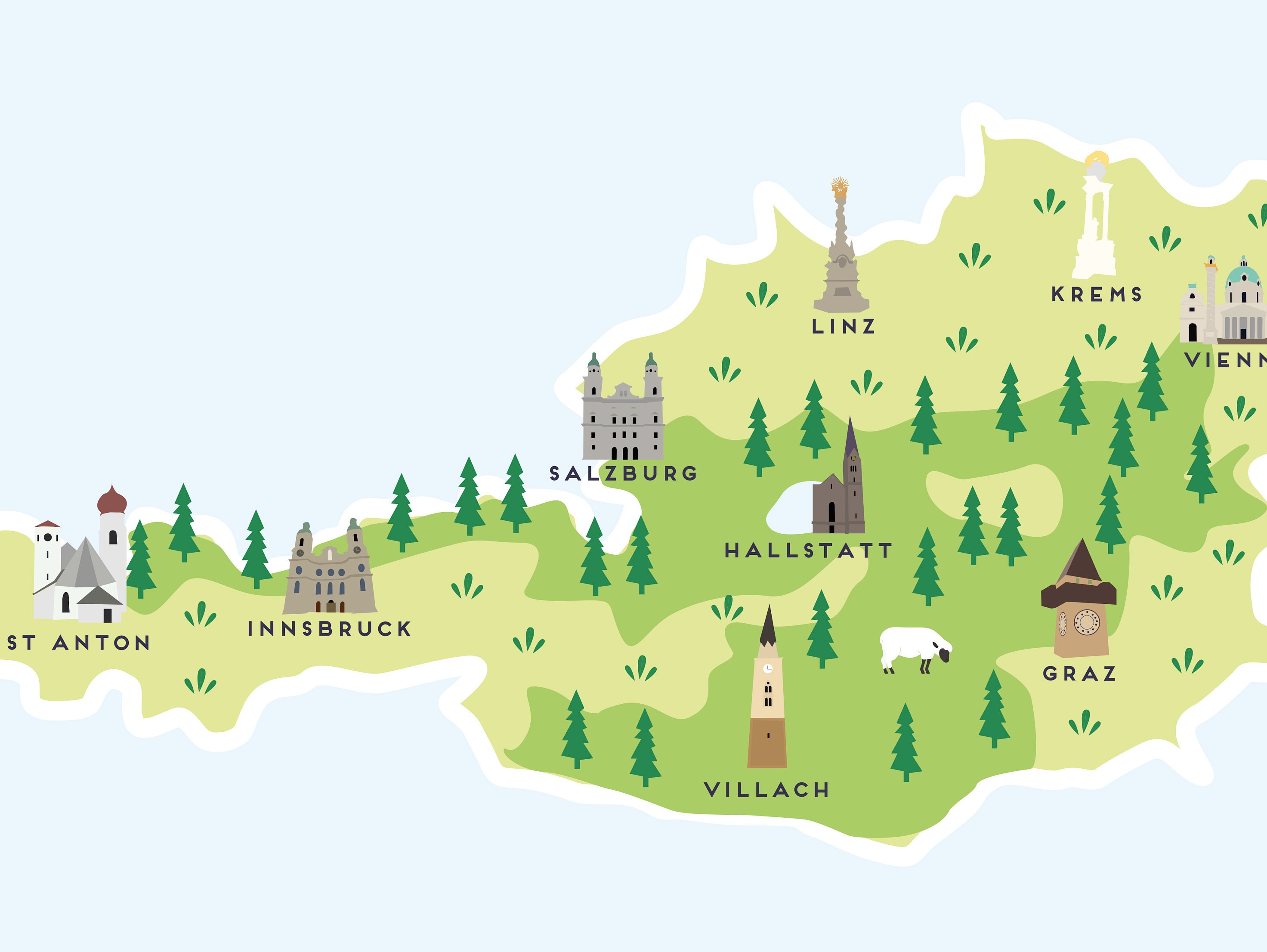 Austria Map Illustrated Map of Austria Print / Travel Gifts - Etsy UK