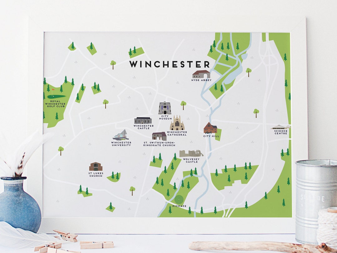 Winchester Map - Illustrated Map of Winchester Print / Travel Gifts ...