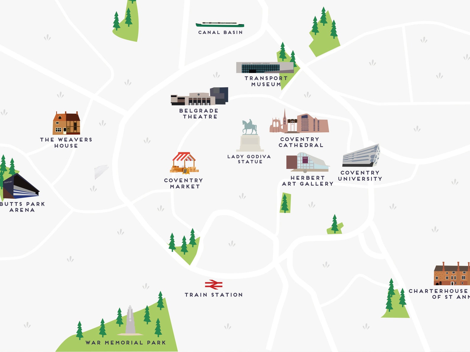 Coventry Map Illustrated Map of Coventry Print / Travel | Etsy UK