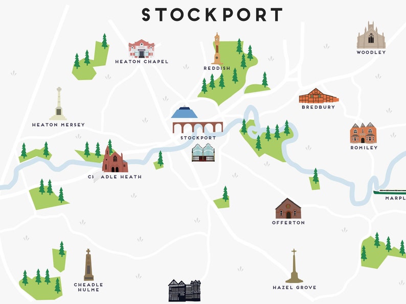 Stockport Map Illustrated Map of Stockport Print / Travel - Etsy UK