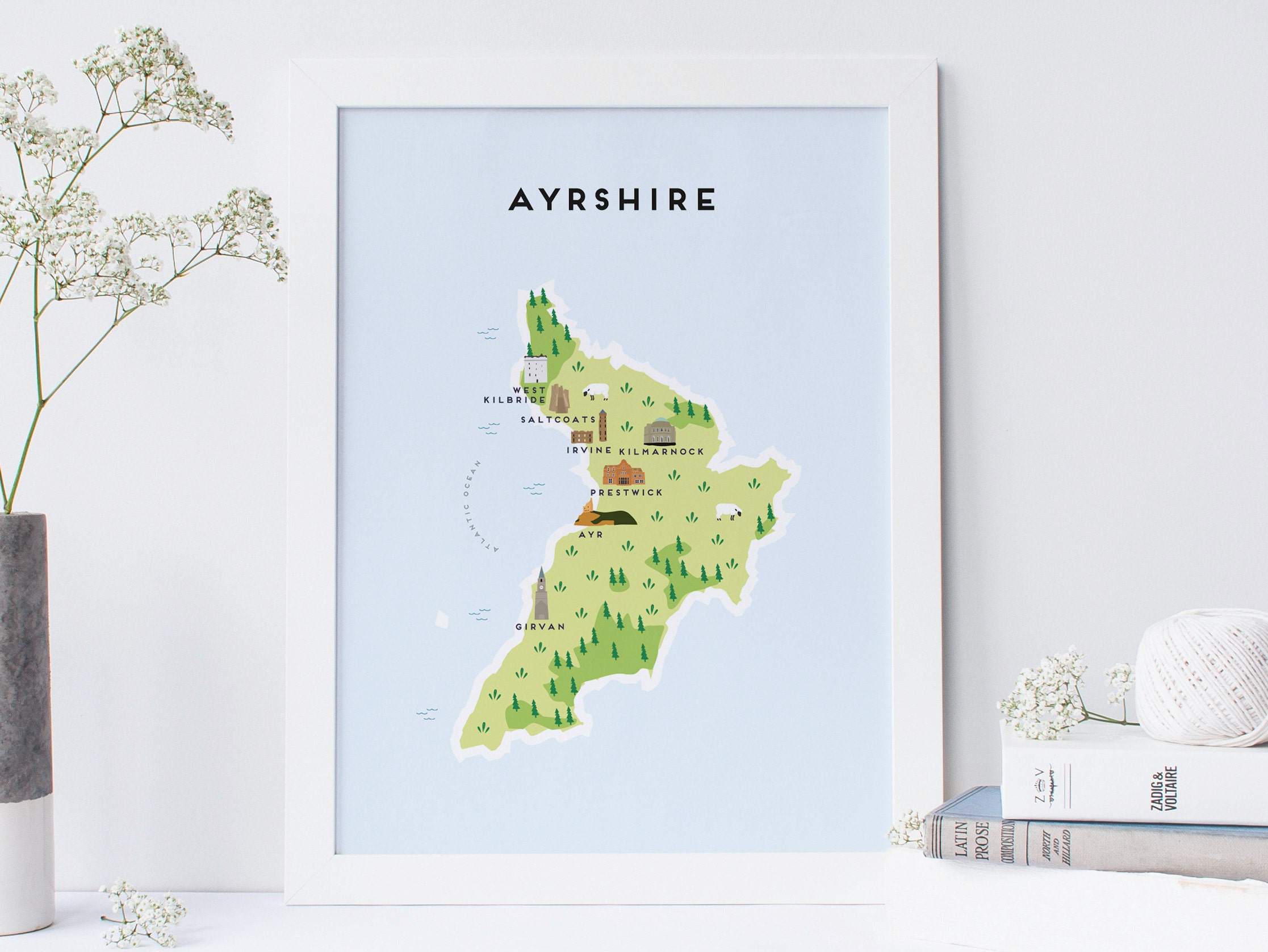Ayrshire Map Illustrated Map of Ayrshire Print / Travel - Etsy UK