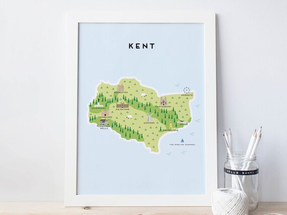 Kent Map Illustrated Map of Kent Print / Travel Gifts / - Etsy Australia