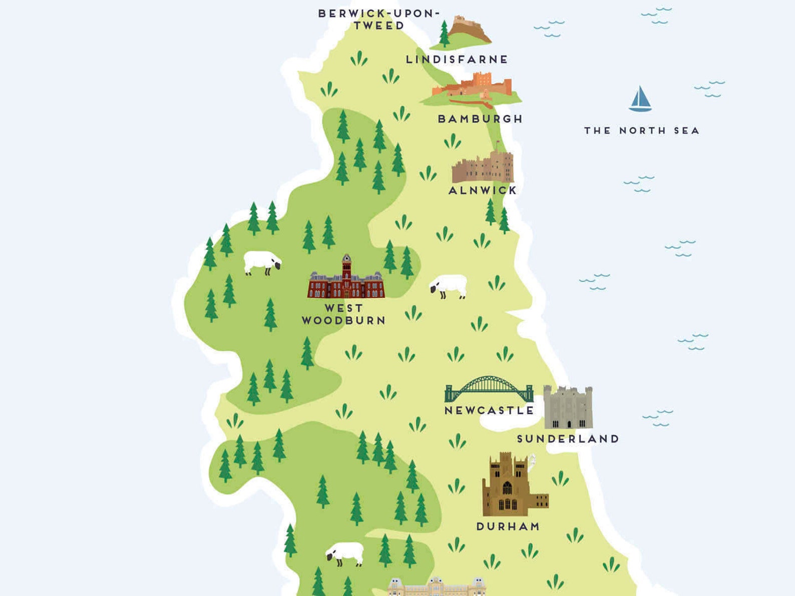 The North East Map Illustrated Map of the North East of | Etsy UK