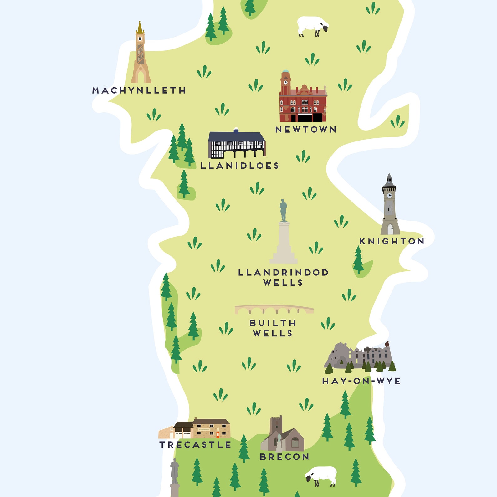 Powys Map Illustrated Map of Powys Print / Travel Gifts / - Etsy UK