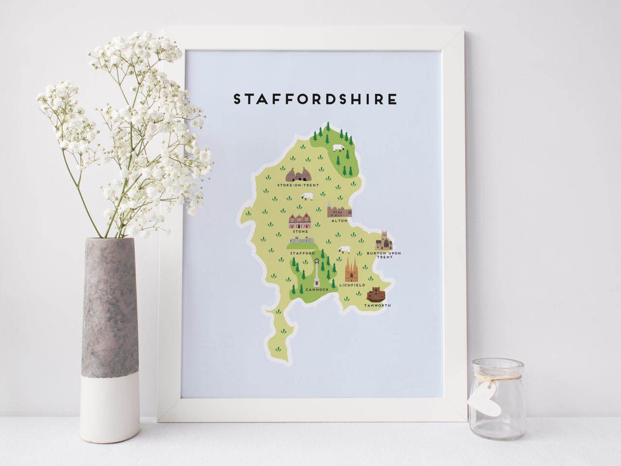 Staffordshire Map Illustrated Map of Staffordshire Print / - Etsy UK