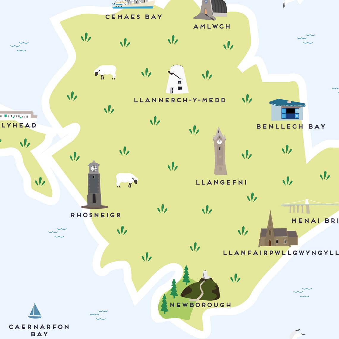 Anglesey Map Illustrated Map of Anglesey Print / Travel | Etsy Australia