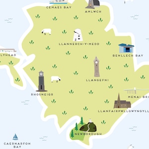 Anglesey Map - Illustrated Map of Anglesey Print / Travel Gifts / Gifts ...