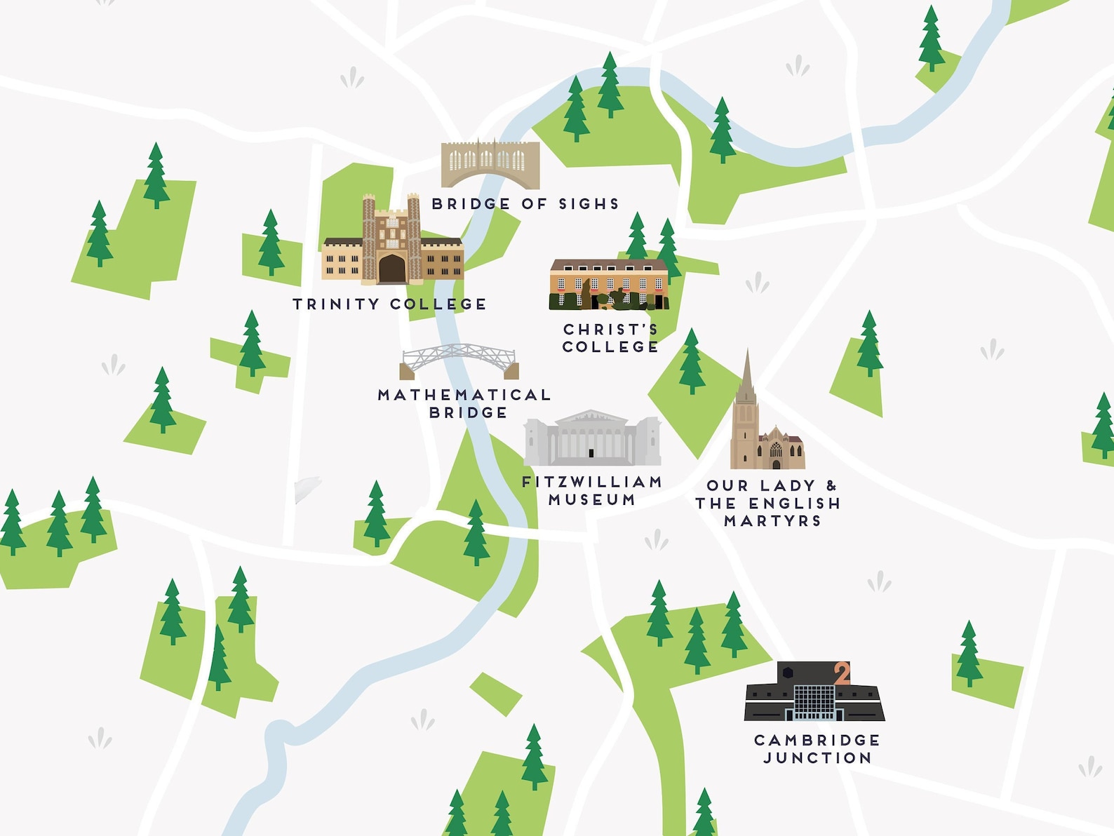 Cambridge Map - Illustrated Map of Cambridge Print / Travel Gifts ...