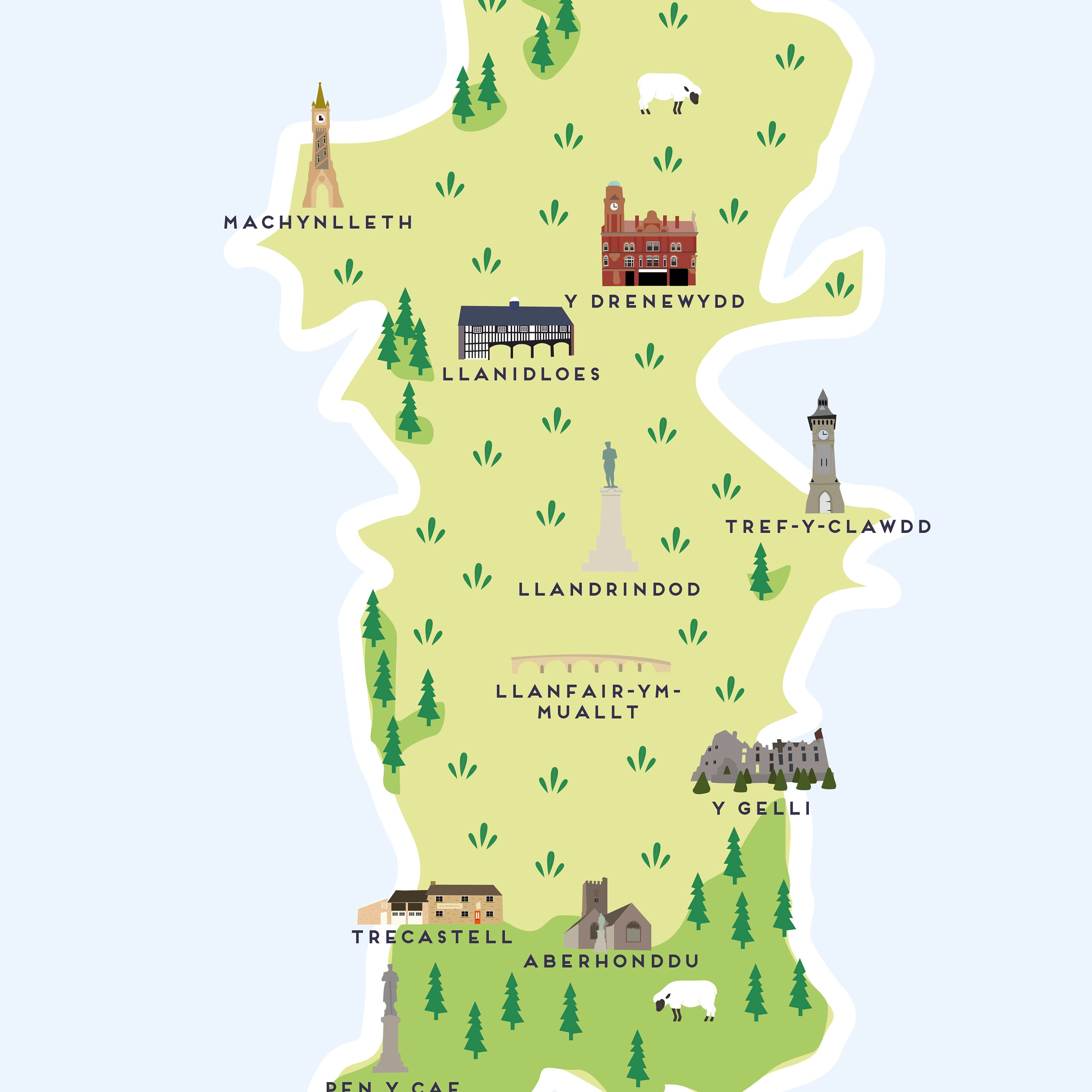 Powys Map Illustrated Map of Powys Print / Travel Gifts / - Etsy UK