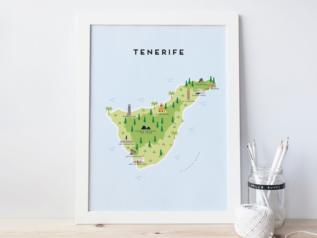 Tenerife Map - Illustrated Map of Tenerife Print / Travel Gifts / Gifts ...