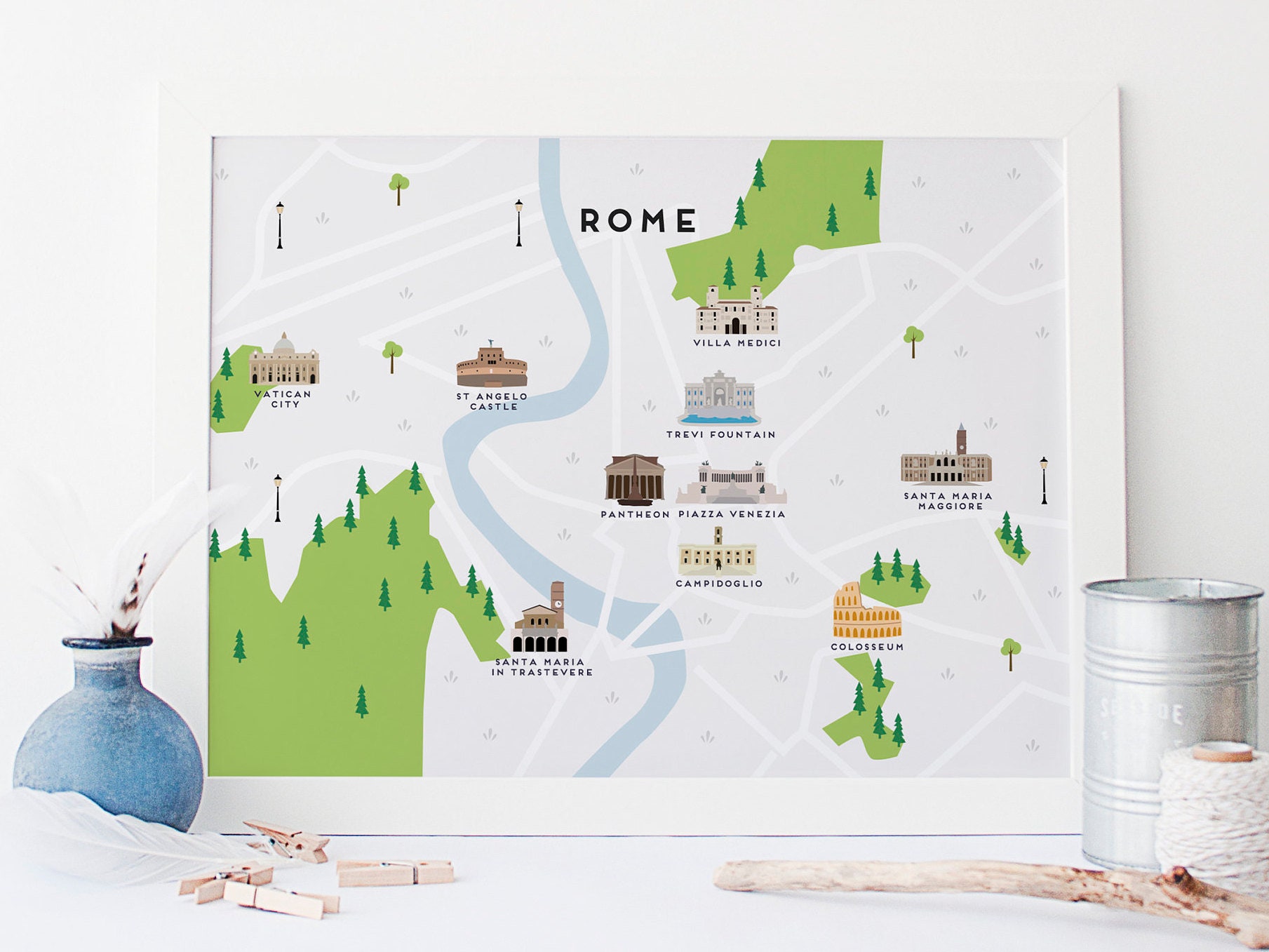 Rome Map Illustrated Map of Rome Print / Travel Gifts / - Etsy UK