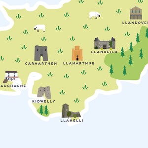 Carmarthenshire Map - Illustrated Map of Carmarthenshire Print / Travel Gifts / Gifts for ...