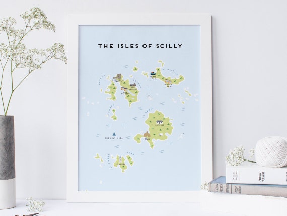 The Scilly Isles Map Illustrated Map of The Scilly Isles | Etsy