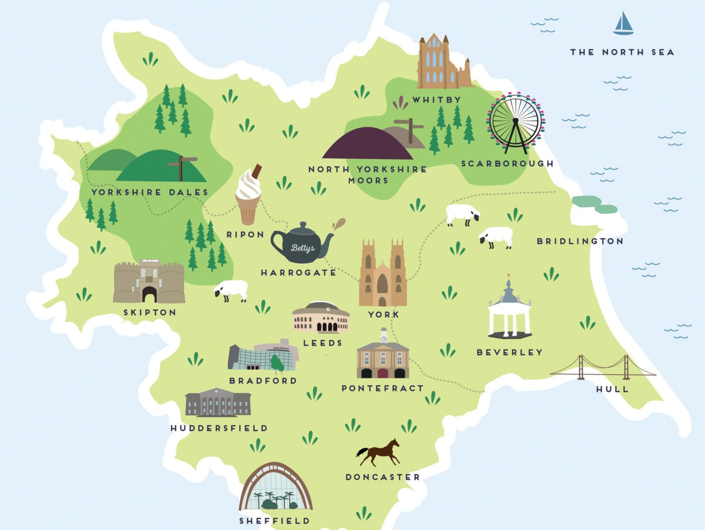 Yorkshire Map - Illustrated Map Of Yorkshire Print / Travel Gifts ...