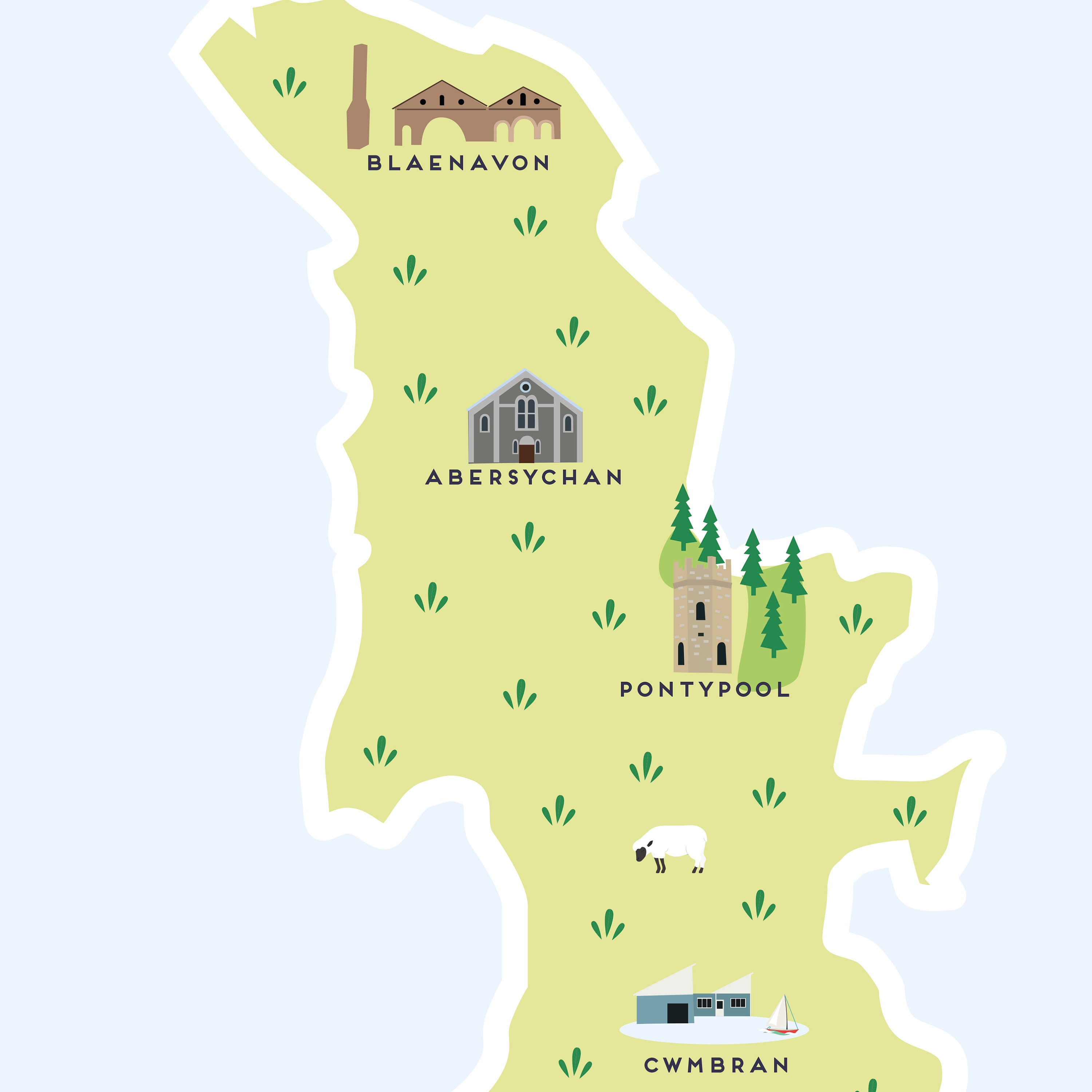 Torfaen Map Illustrated Map of Torfaen Print / Travel Gifts - Etsy