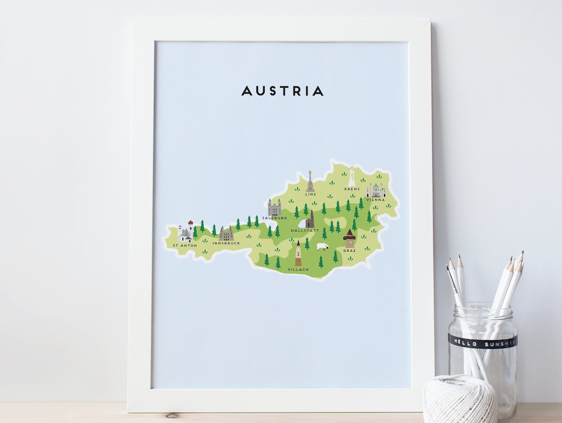 Austria Map Illustrated Map of Austria Print / Travel Gifts - Etsy UK