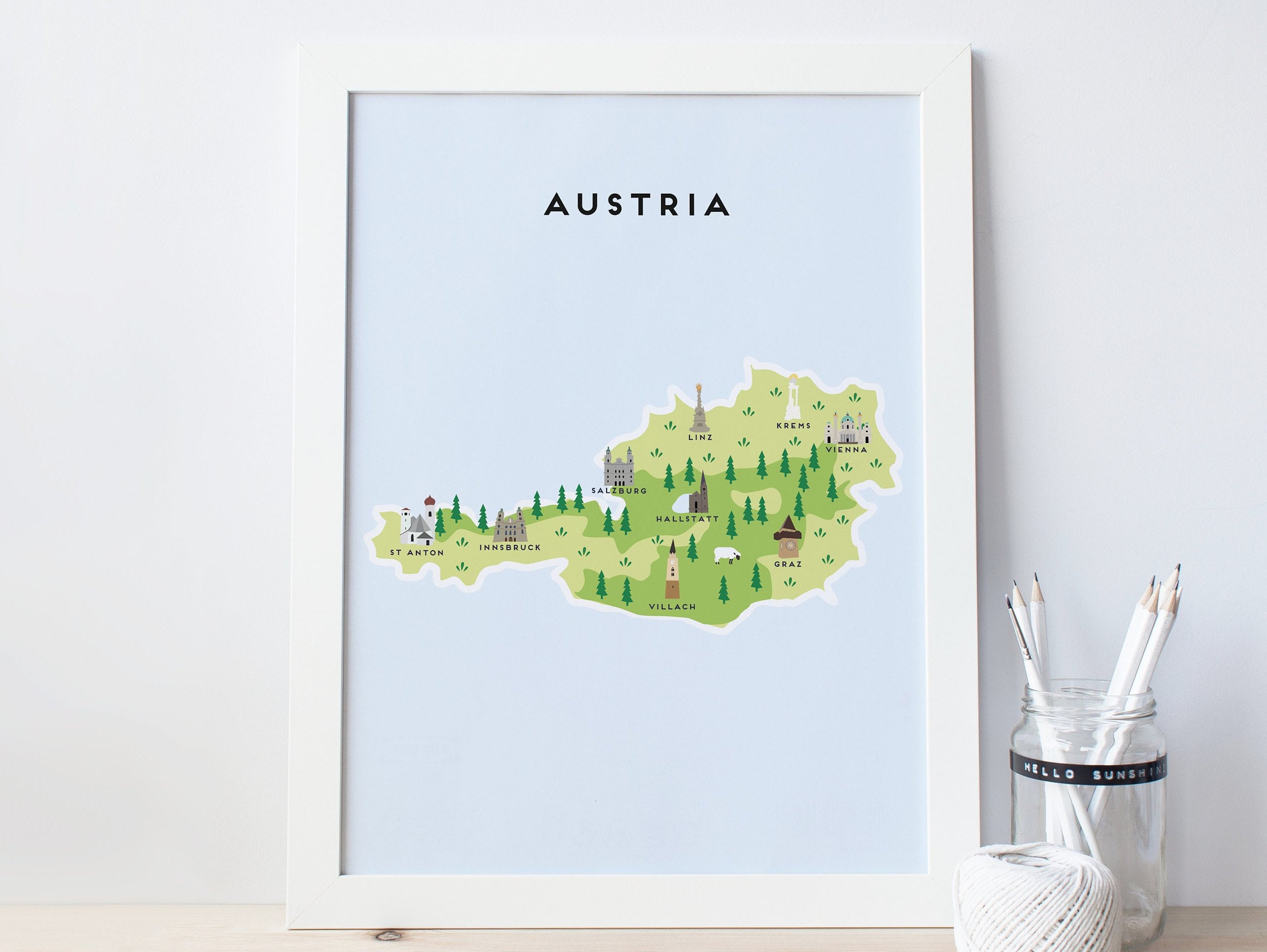 Austria Map Illustrated Map of Austria Print / Travel Gifts - Etsy UK