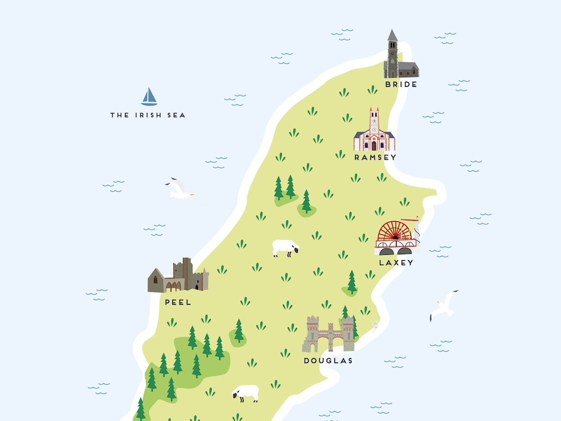 The Isle of Man Map Illustrated Map of the Isle of Man Print | Etsy UK