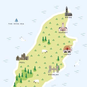 The Isle of Man Map - Illustrated Map of the Isle of Man Print / Travel ...