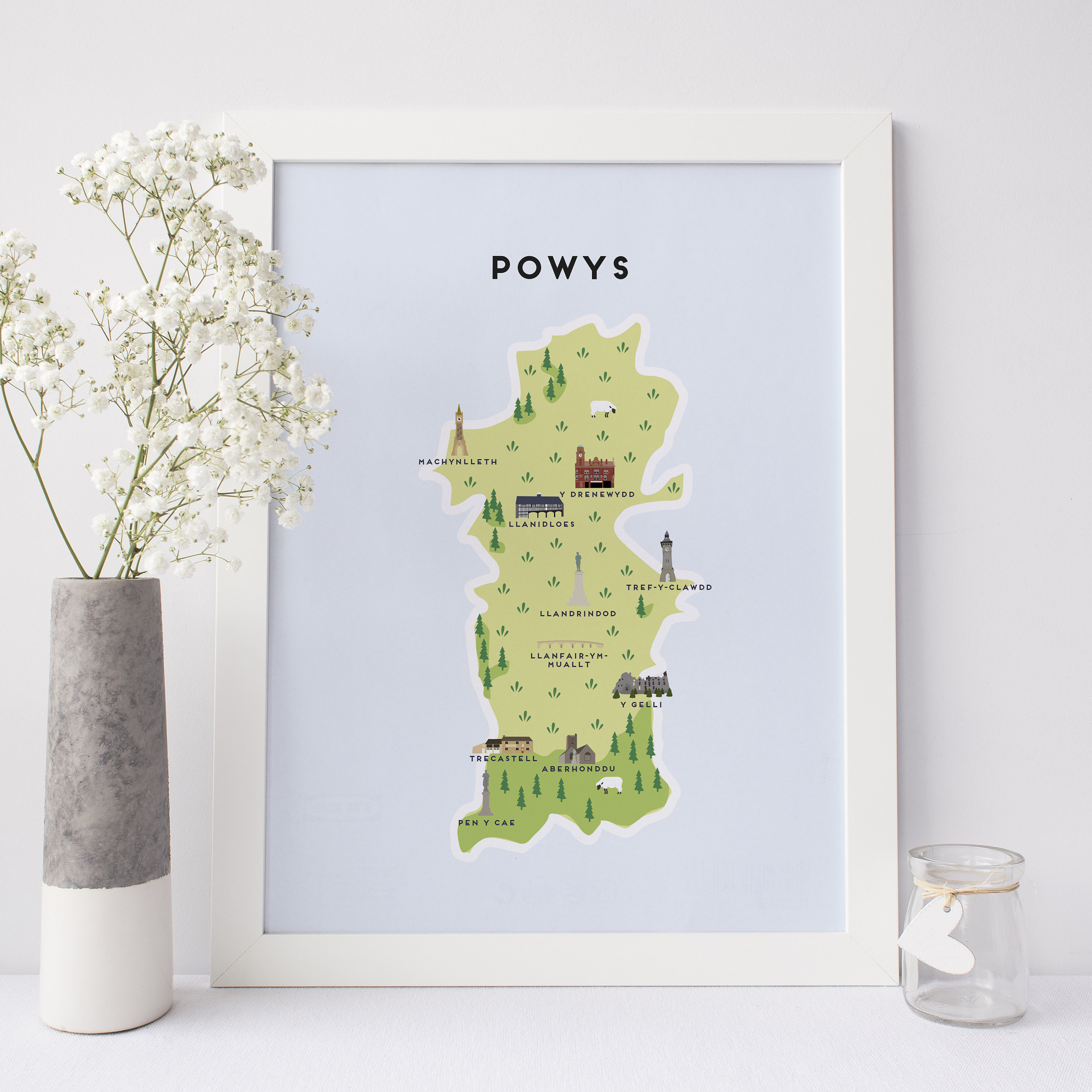 Powys Map Illustrated Map of Powys Print / Travel Gifts / - Etsy UK