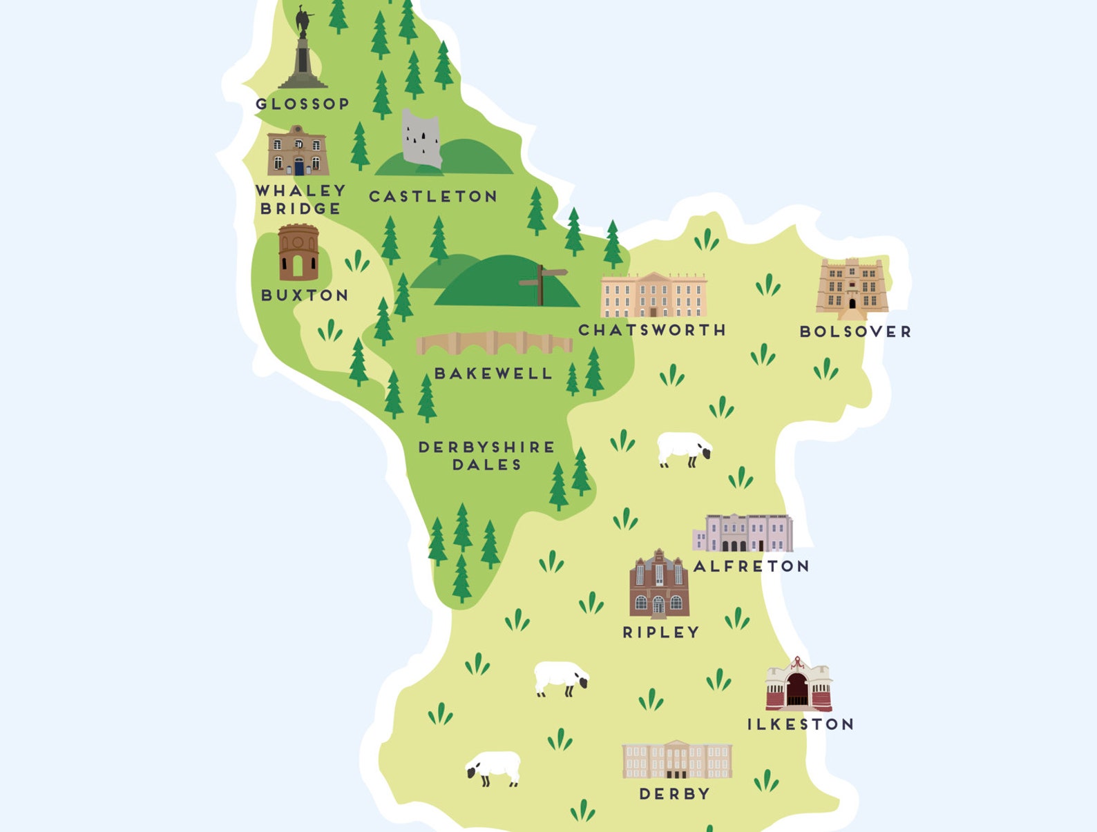 Derbyshire Map Illustrated Map of Derbyshire Print / Travel - Etsy UK