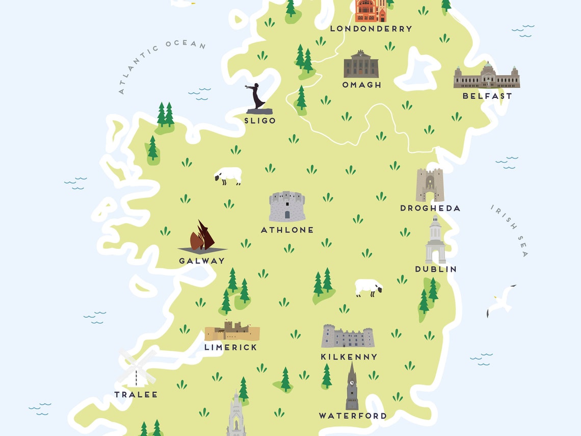Ireland Map Illustrated Map of Ireland Print / Travel Gifts - Etsy Ireland
