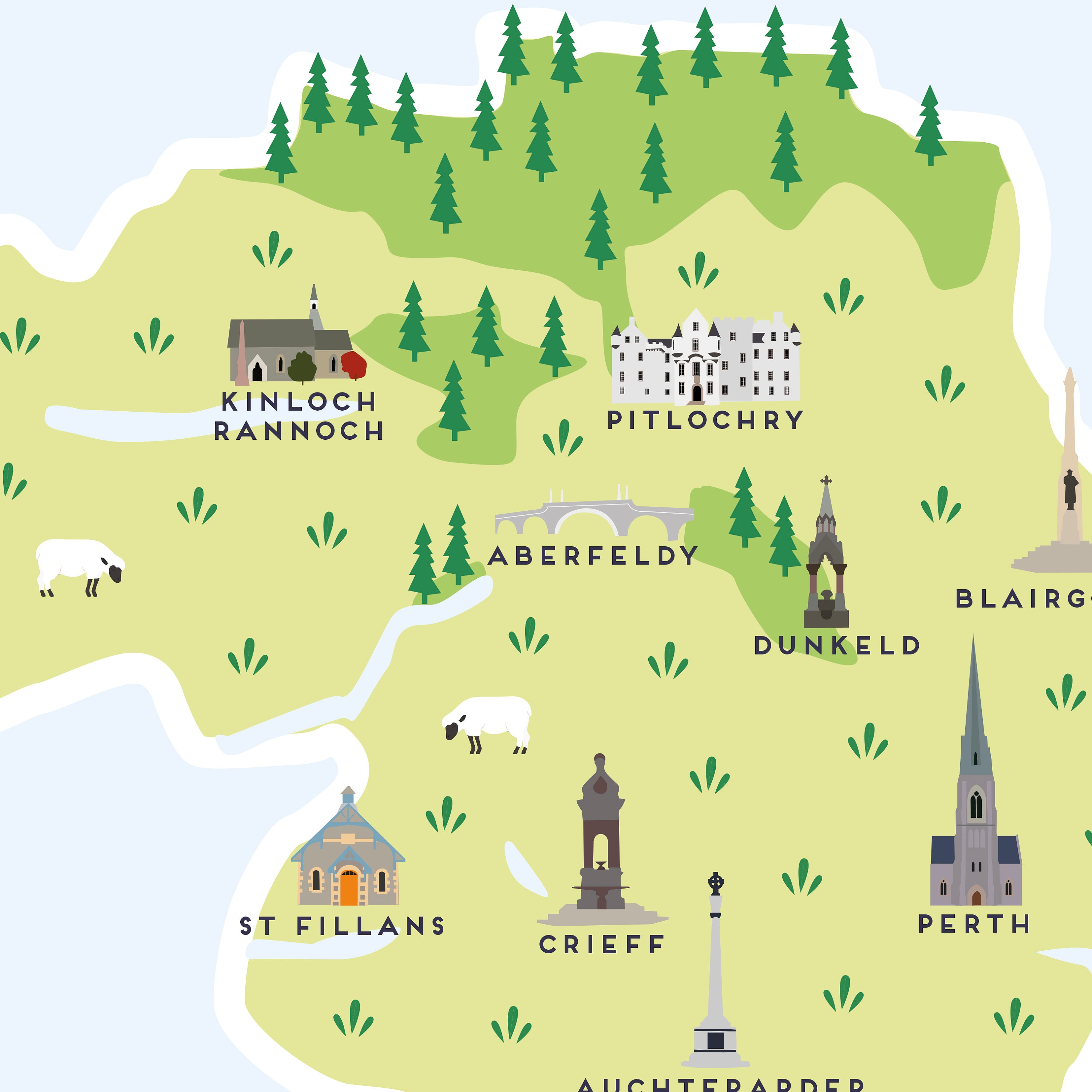 Perthshire Map Illustrated Map of Perthshire Print / Travel - Etsy UK