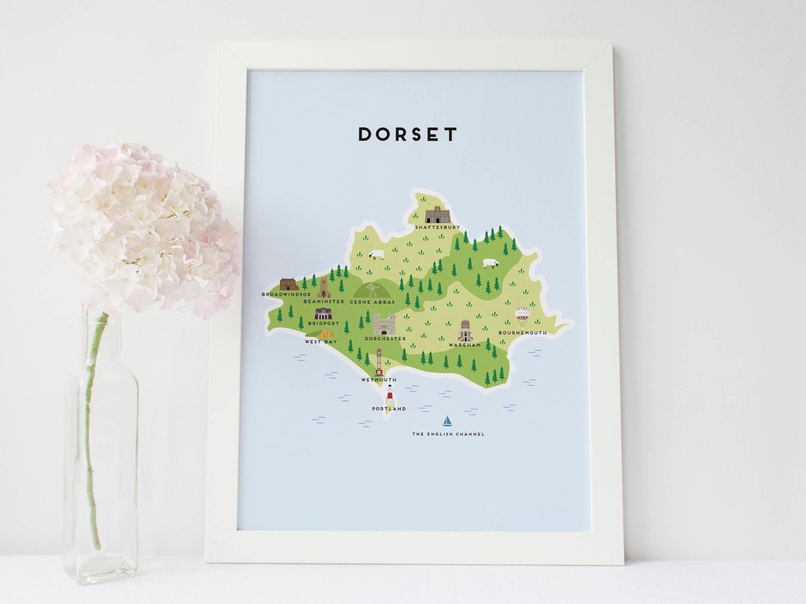 Dorset Map Illustrated Map of Dorset Print / Travel Gifts / - Etsy UK