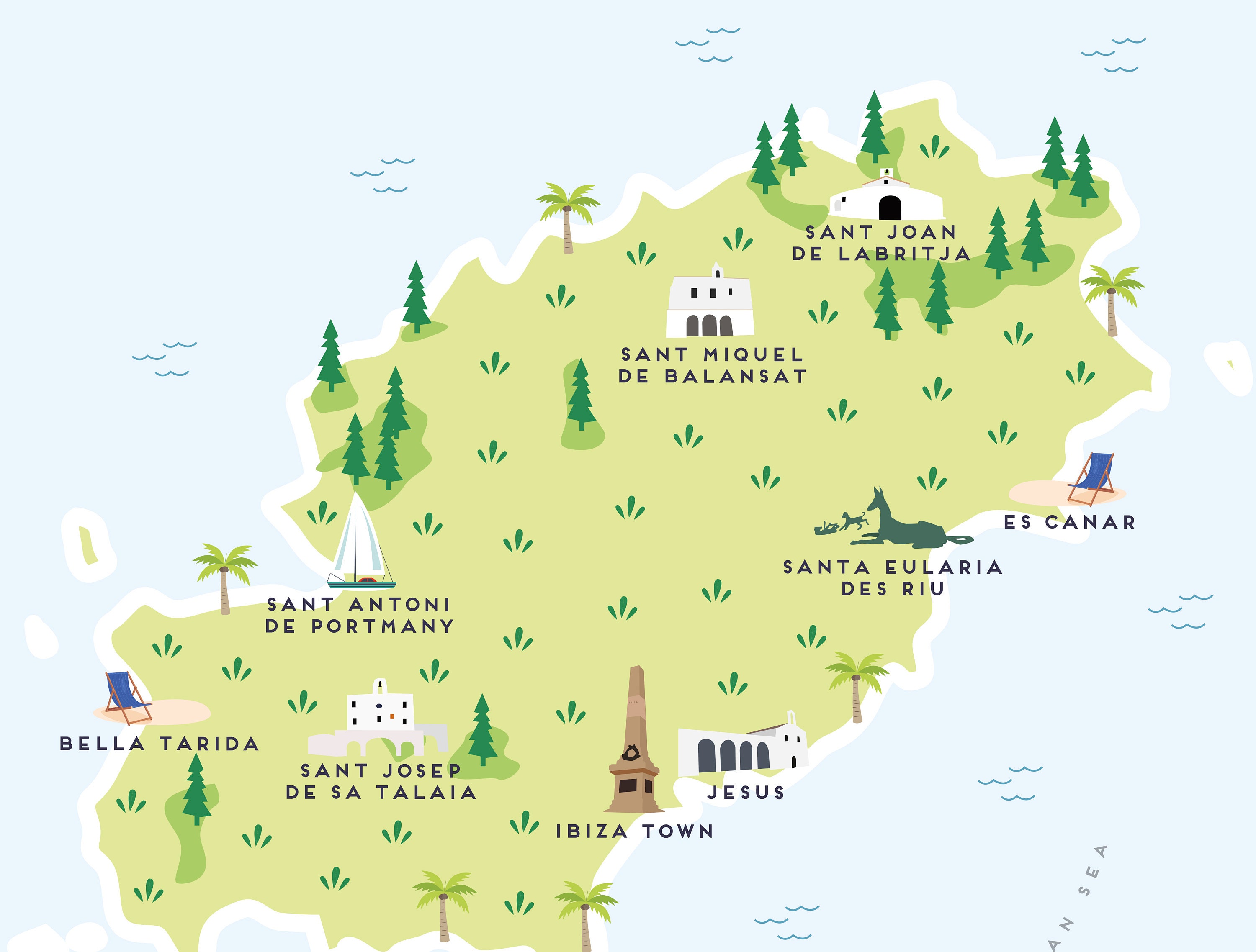 Ibiza Map - Illustrierte Karte von Ibiza Print / Reisegeschenke ...