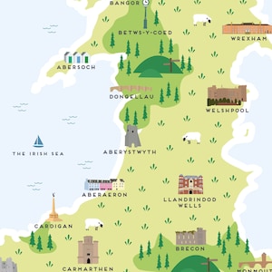 Wales Map - Illustrated Map of Wales Print / Travel Gifts / Gifts for Travellers / United ...
