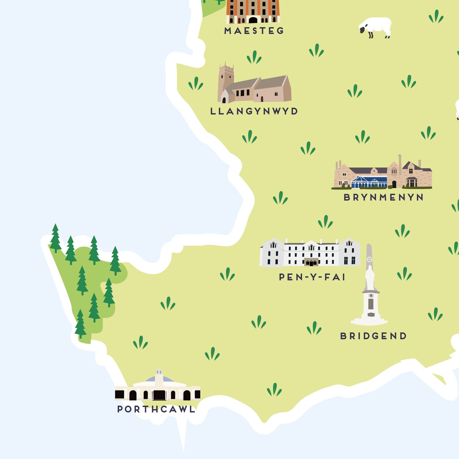 Bridgend Map Illustrated Map of Bridgend Print / Travel - Etsy UK