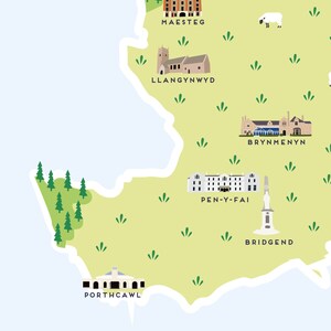 Bridgend Map - Illustrated Map of Bridgend Print / Travel Gifts / Gifts for Travellers / United ...