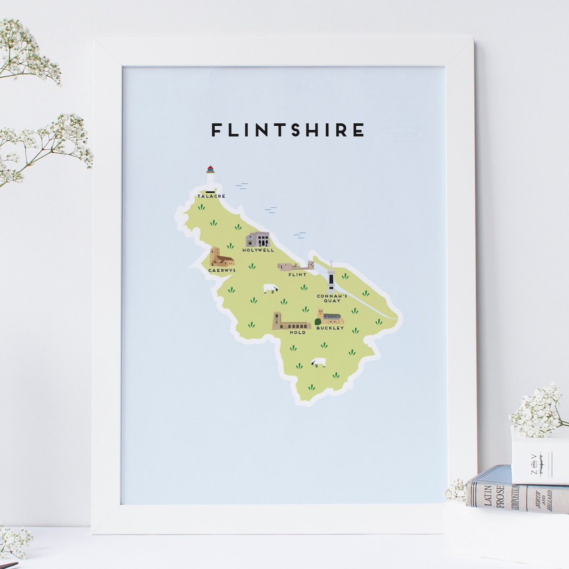 Flintshire Map Illustrated Map of Flintshire Print / Travel | Etsy