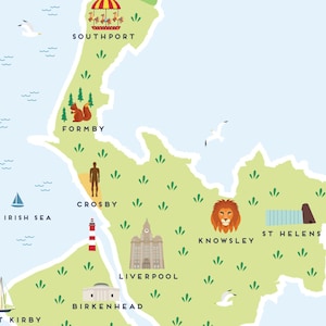 Merseyside Map - Illustrated Map of Merseyside Print / Travel Gifts ...