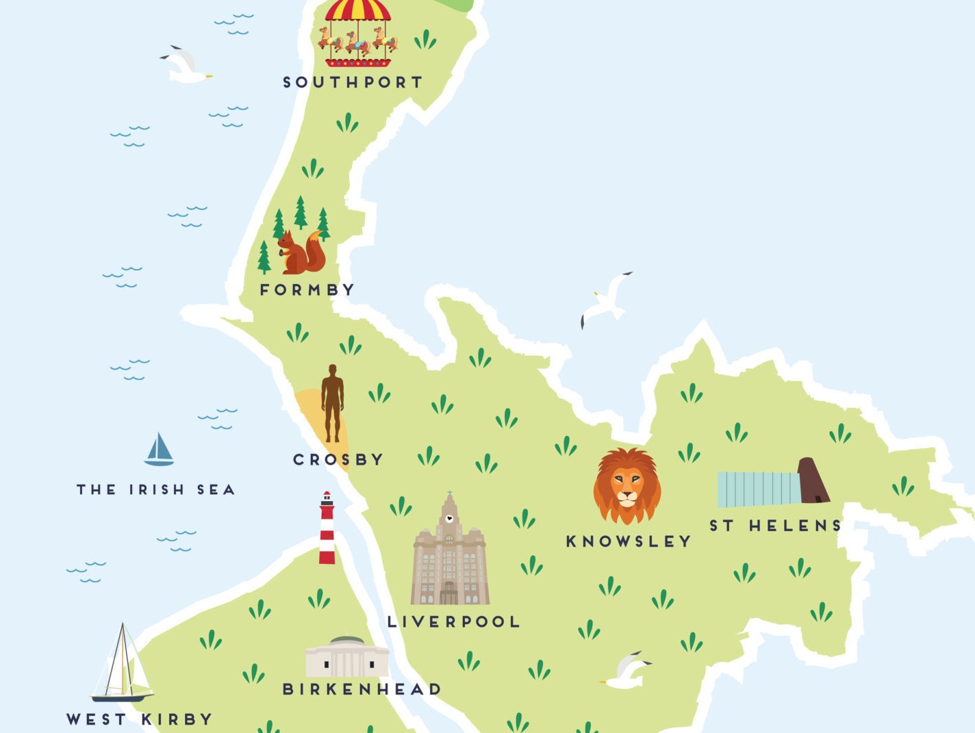 Merseyside Map Illustrated Map of Merseyside Print / Travel - Etsy UK