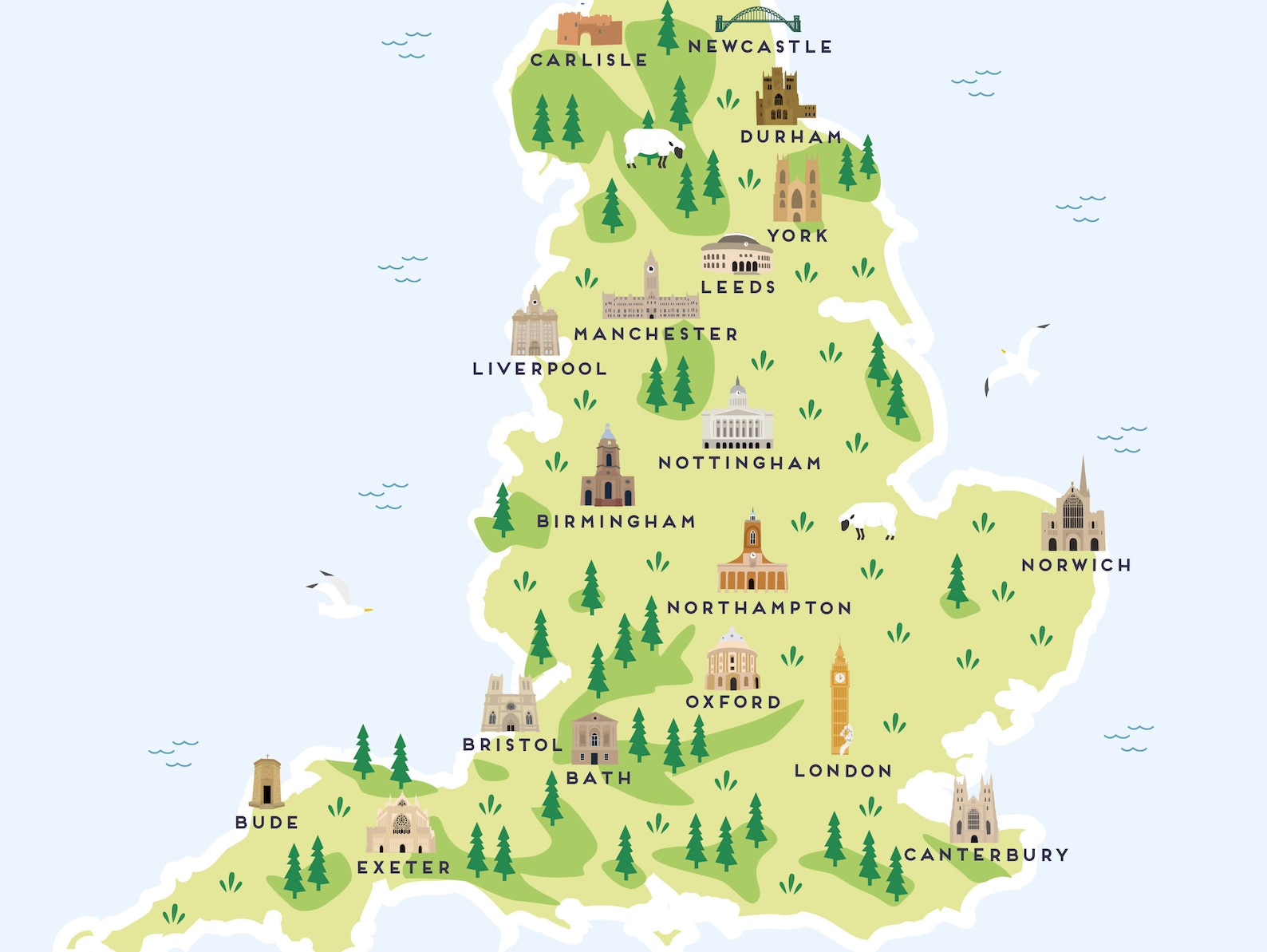 England Map Illustrated Map of England Print / Travel Gifts | Etsy UK