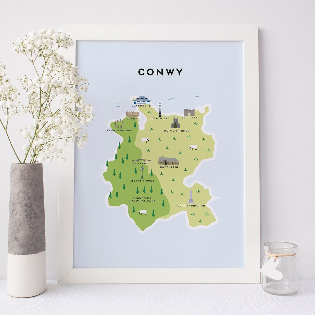 Conwy Map - Illustrated Map of Conwy Print / Travel Gifts / Gifts for ...