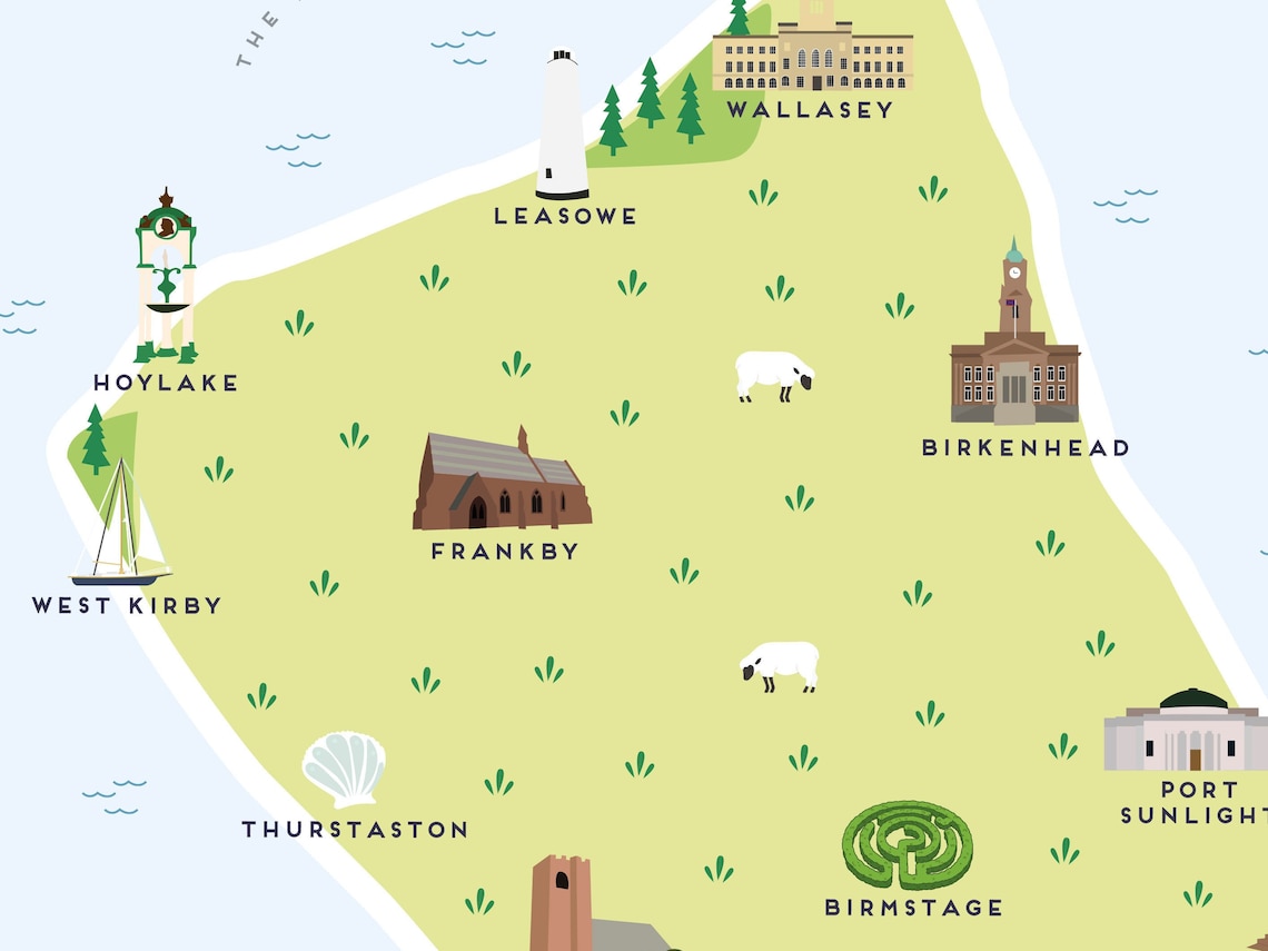The Wirral Map Illustrated Map of the Wirral Print / Travel - Etsy UK
