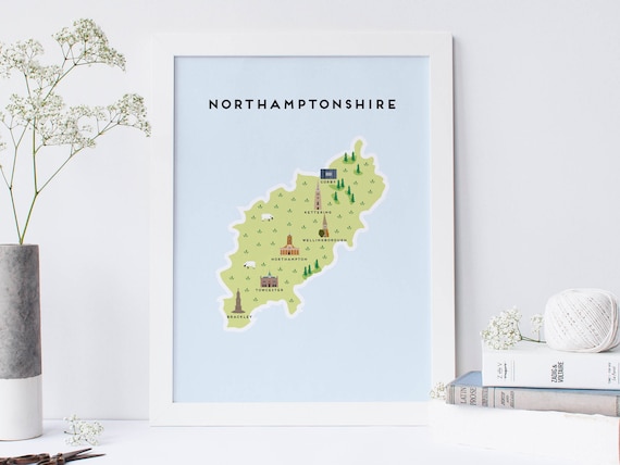 Northamptonshire Map Illustrated Map of Northamptonshire | Etsy UK