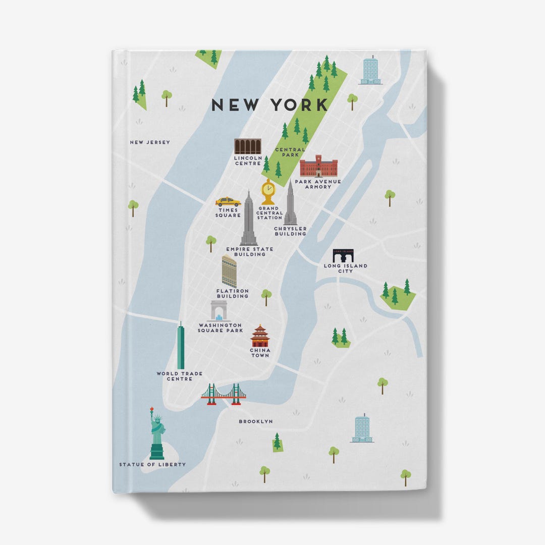 New York City Illustrated Map Hardcover Journal - the City That Never ...