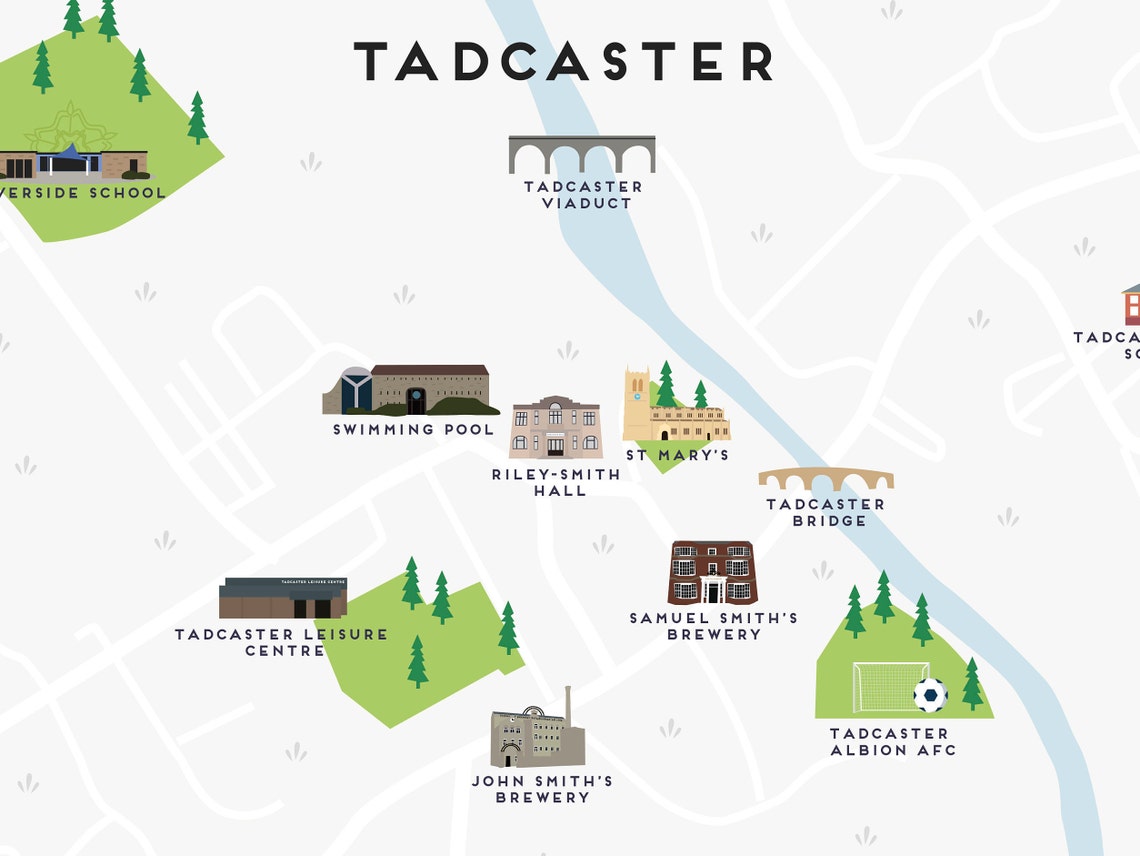 Tadcaster Map Illustrated Map of Tadcaster Print / Travel | Etsy