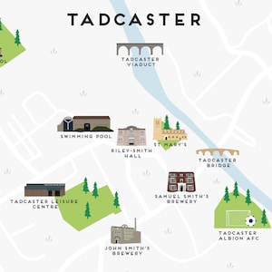 Tadcaster Map - Illustrated Map of Tadcaster Print / Travel Gifts ...