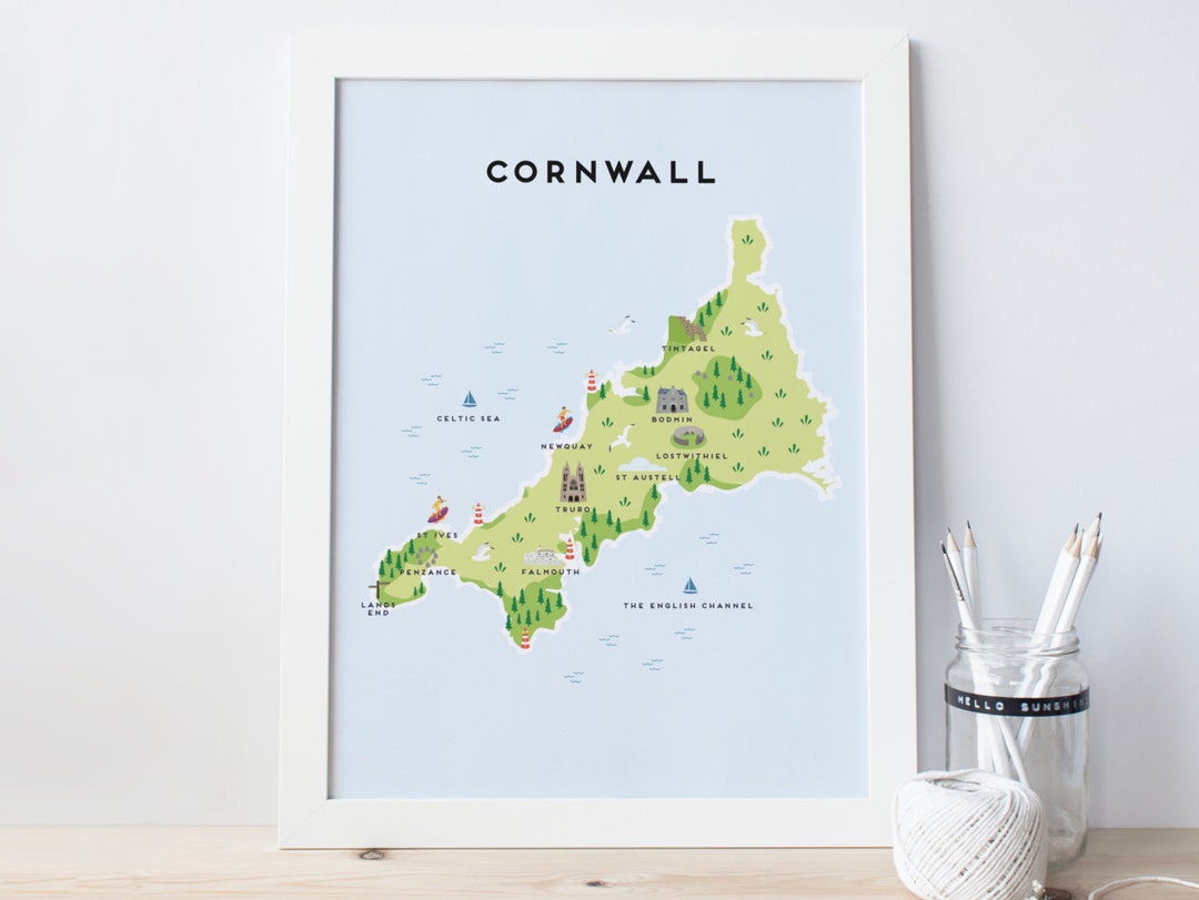 Cornwall Map - Illustrated Map of Cornwall Print / Travel Gifts / Gifts ...