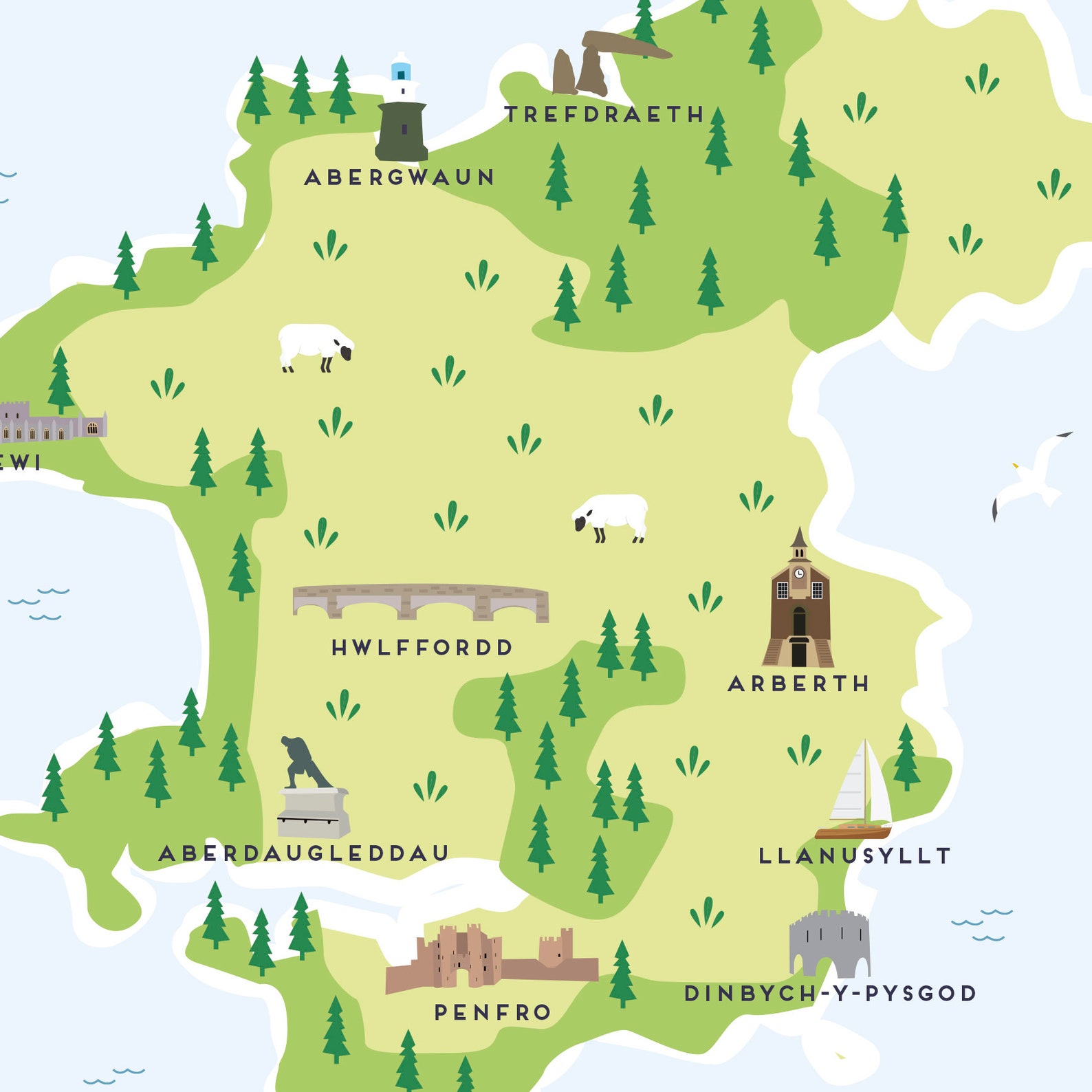 Pembrokeshire Map Illustrated Map of Pembrokeshire Print / | Etsy UK