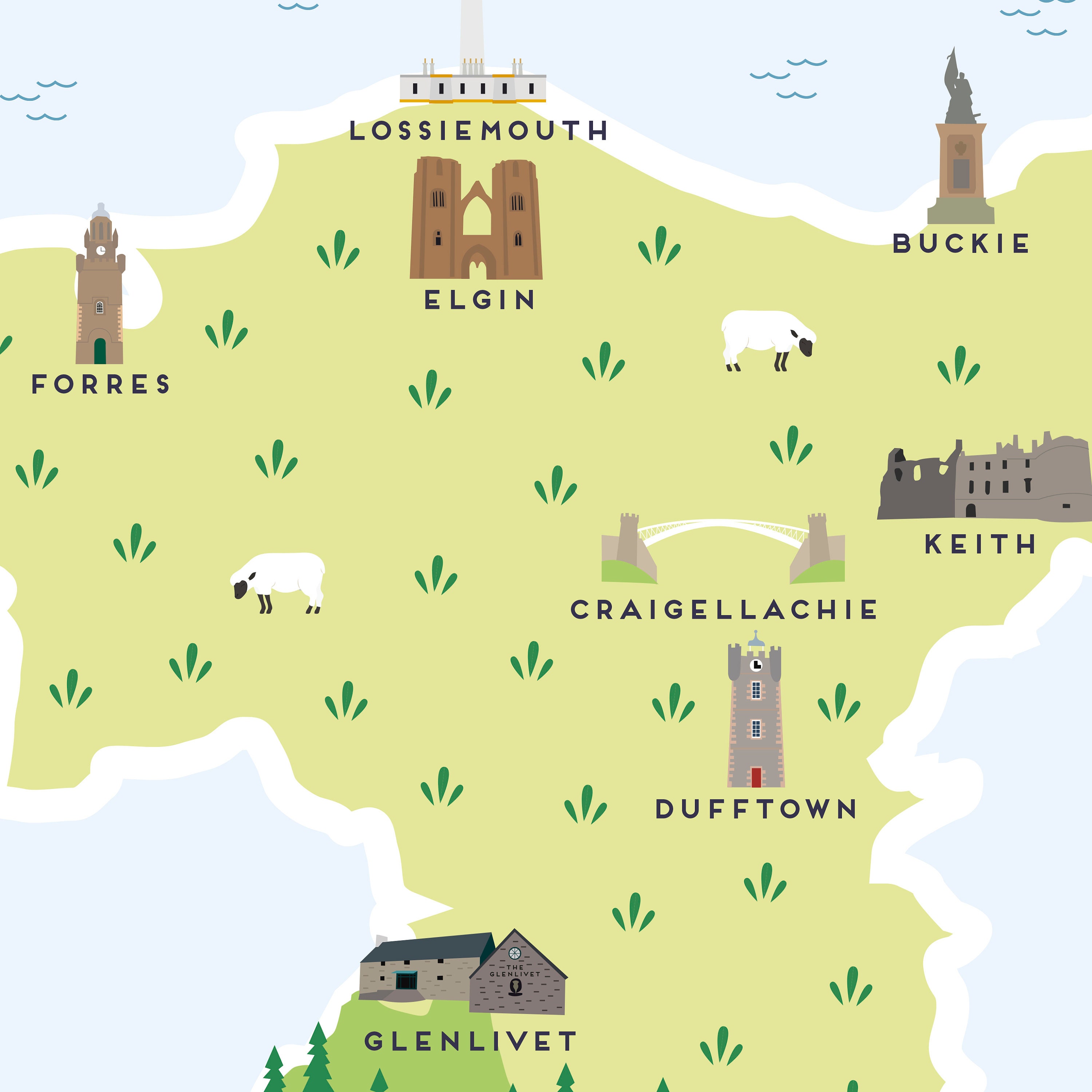 Moray Map Illustrated Map of Moray Print / Travel Gifts / - Etsy Ireland